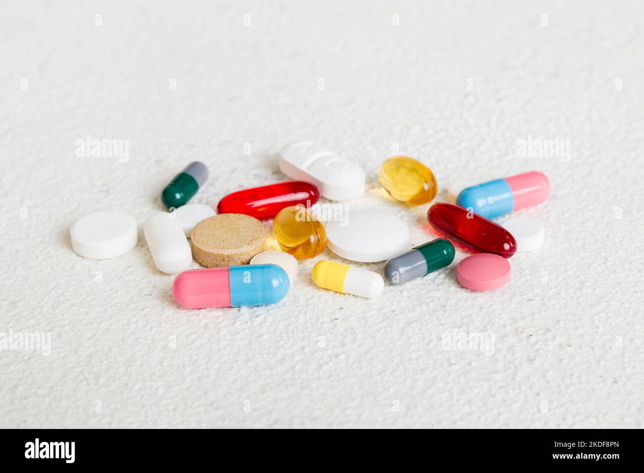 Many different colorful medication and pills perspective view. Set of ...