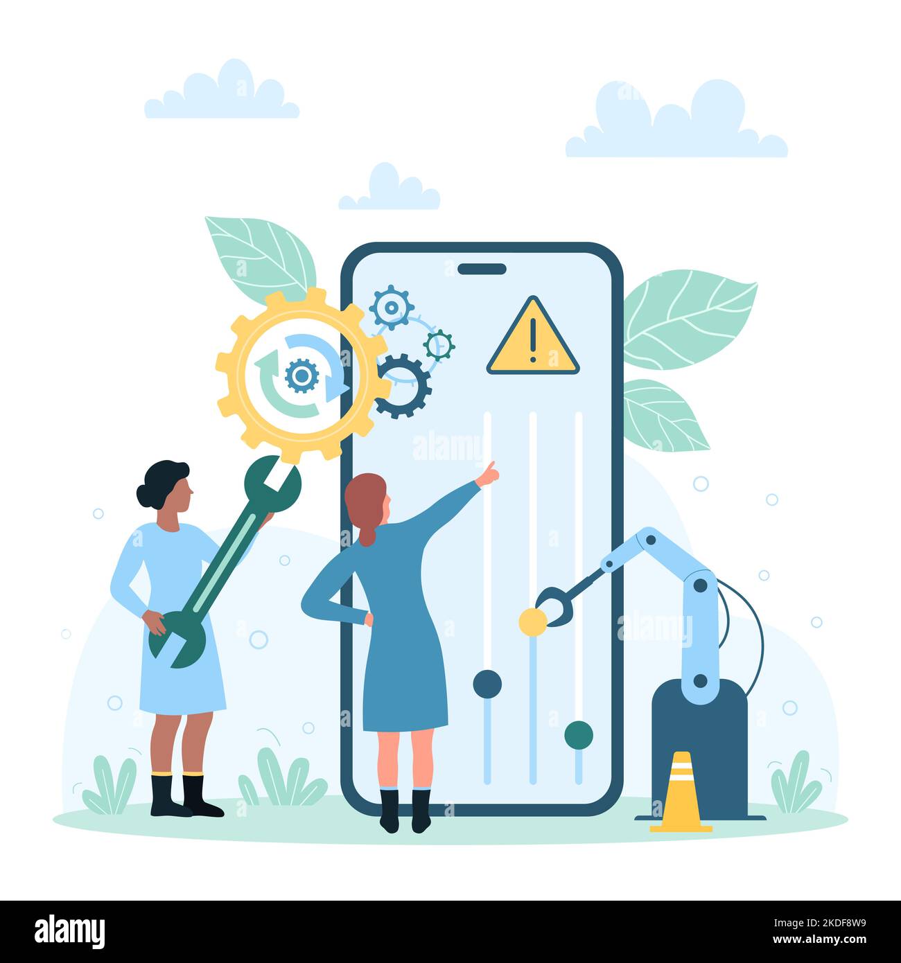 Phone smart system customization vector illustration. Cartoon tiny ...