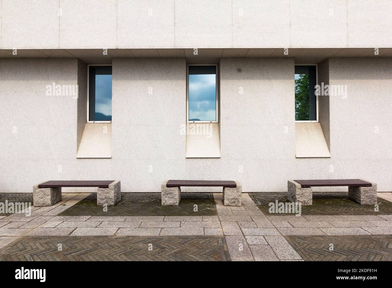Three benches at a modern architecture in Macau, China Stock Photo - Alamy