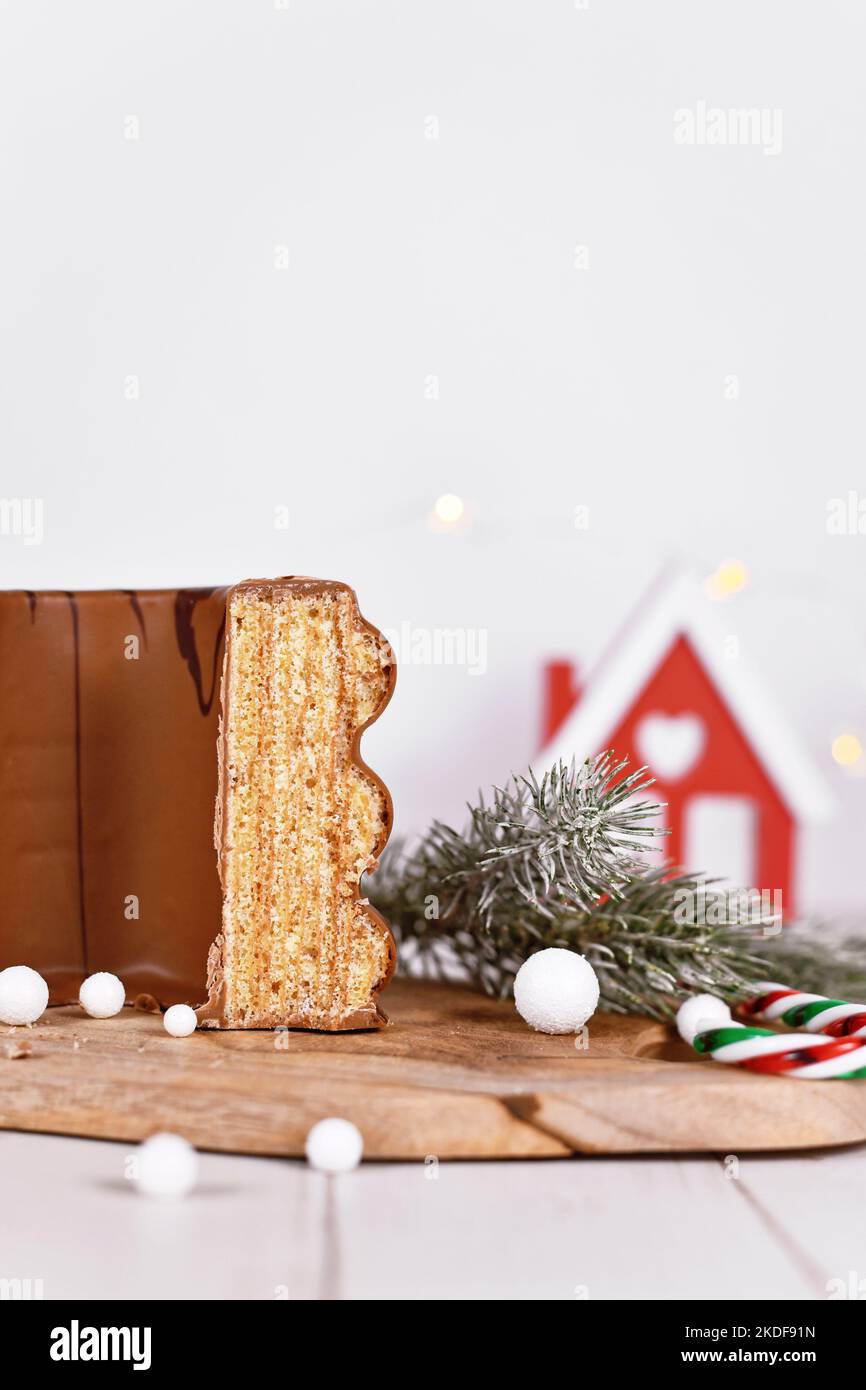 Cut open traditional German layered winter cake called 'Baumkuchen ...