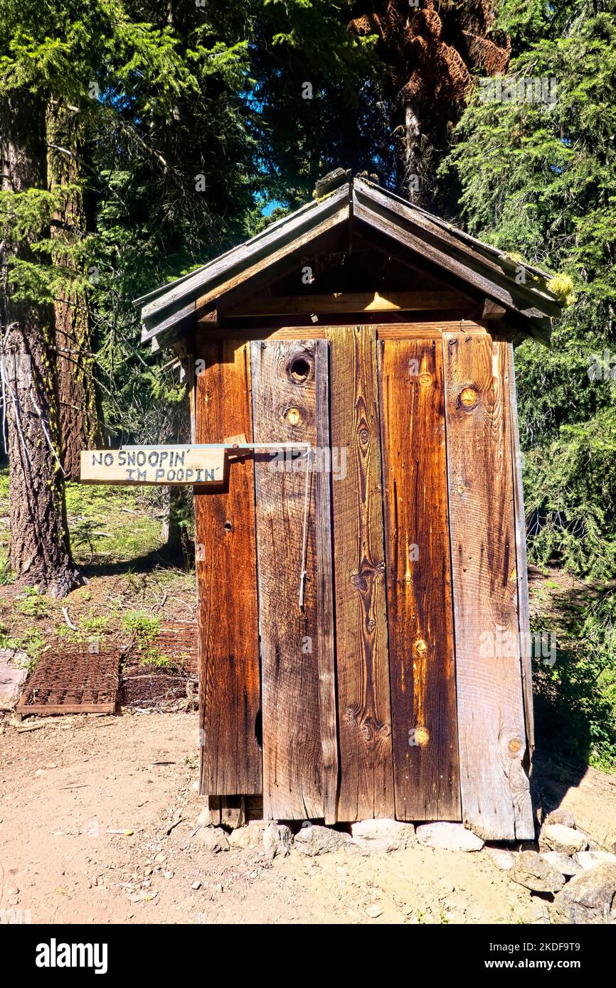 Funny toilet sign at the historic Donomore Cabin along the Pacific ...