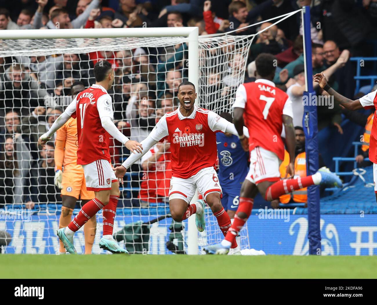 London, England, 6th November 2022. Gabriel of Arsenal celebrate ...