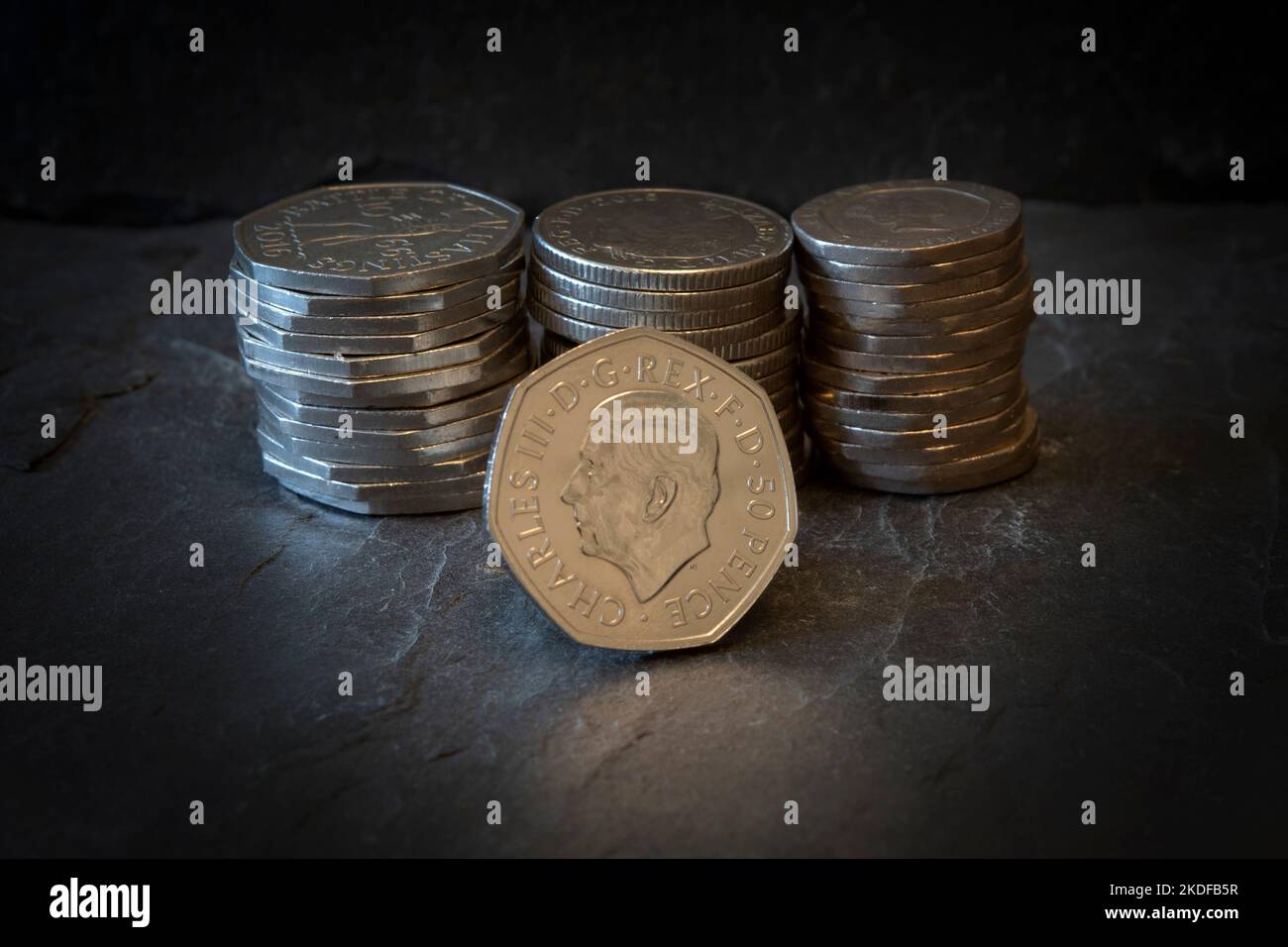 Loose change including the new Fifty pence piece featuring King Charles ...