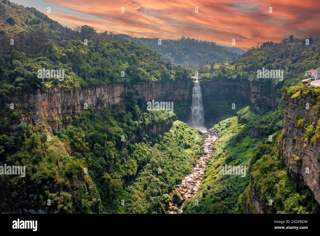 Waterfall in Andes mountain near Bogota Colombia Aerial View Stock ...