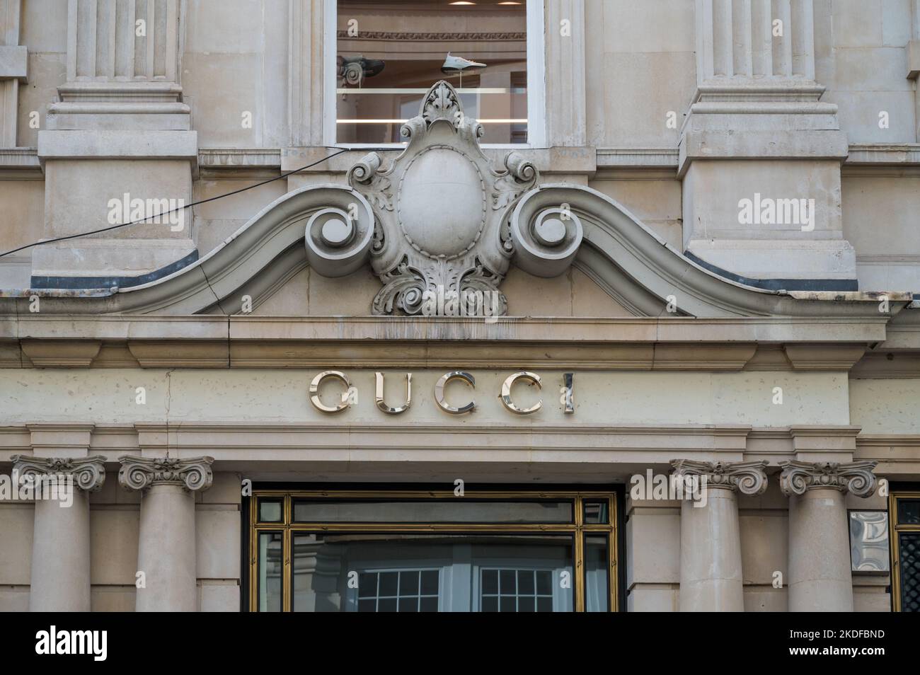 Name and marquee above main entrance to the Gucci flagship store on Old ...