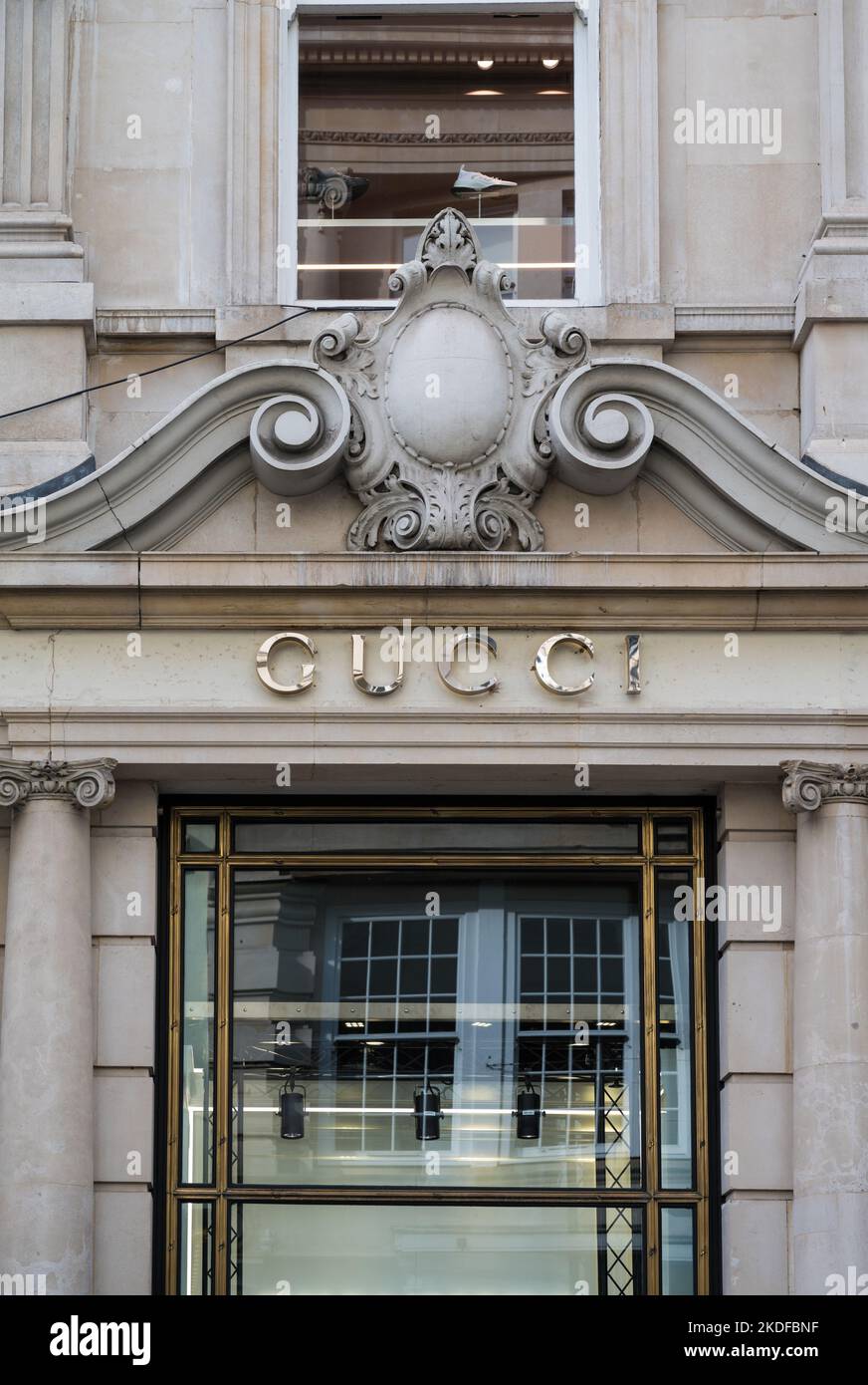 Name and marquee above main entrance to the Gucci flagship store on Old ...