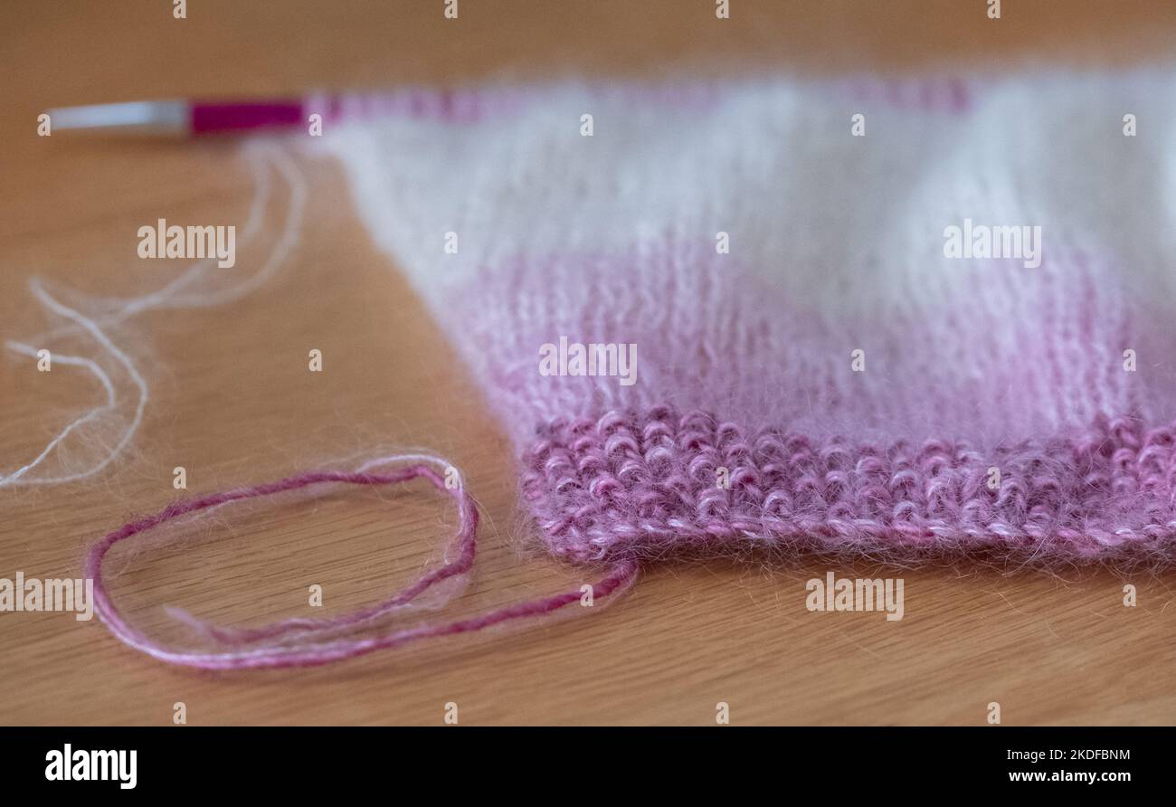 Pink and white ombre mohair hand knitted sweater with stitches ...