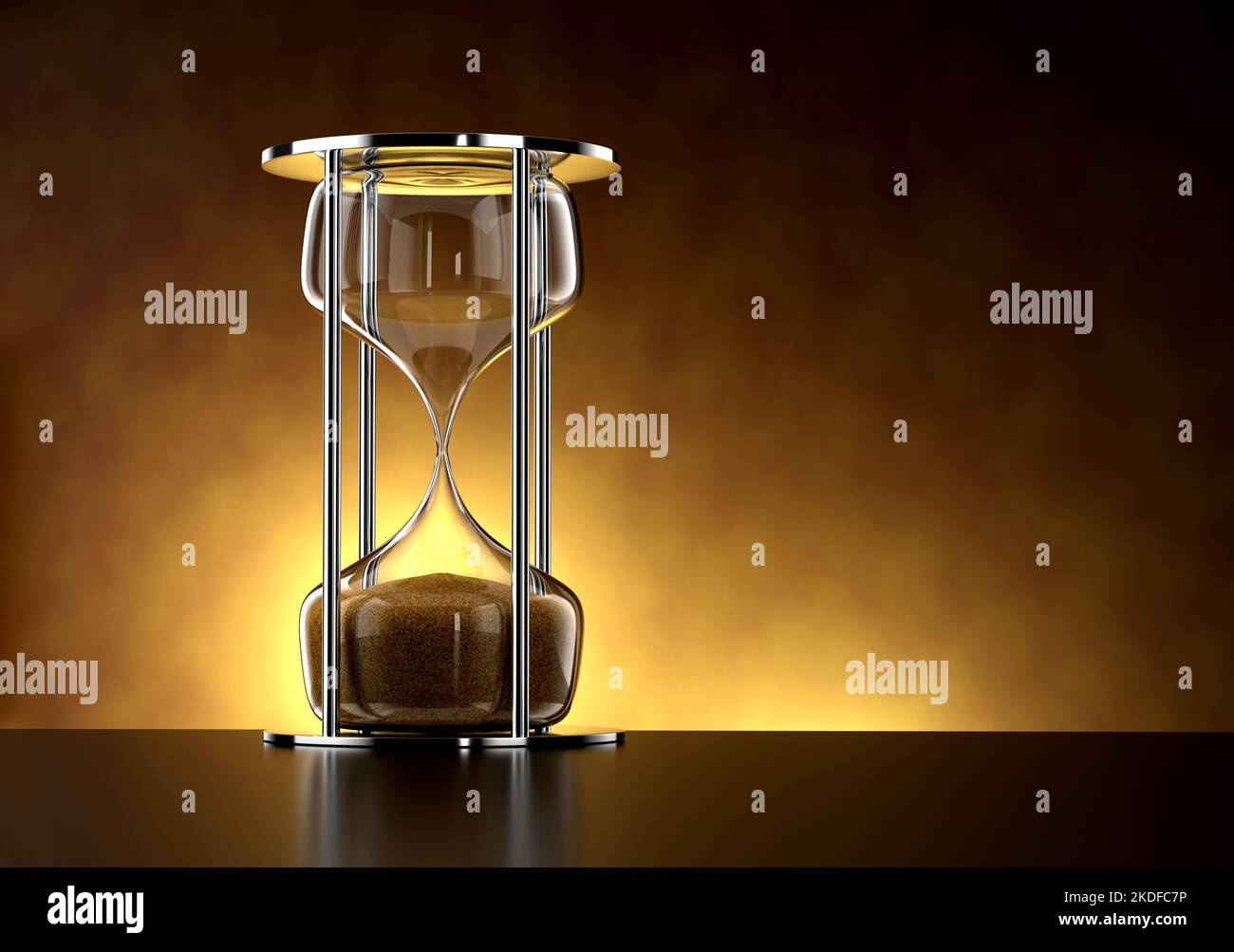 Hourglass on reflective Black floor, Sandglass 3d illustration Render ...