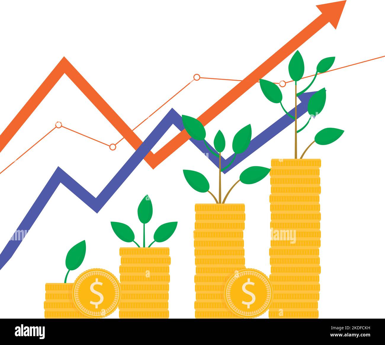 Growth business, rising money, grow seed as coins. Vector illustration ...