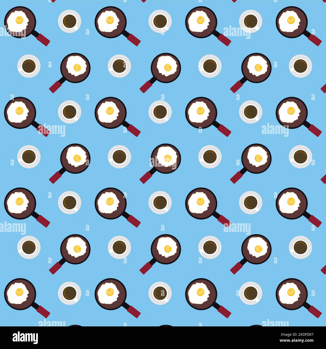 Seamless pattern breakfast with fried eggs and cup of coffee ...
