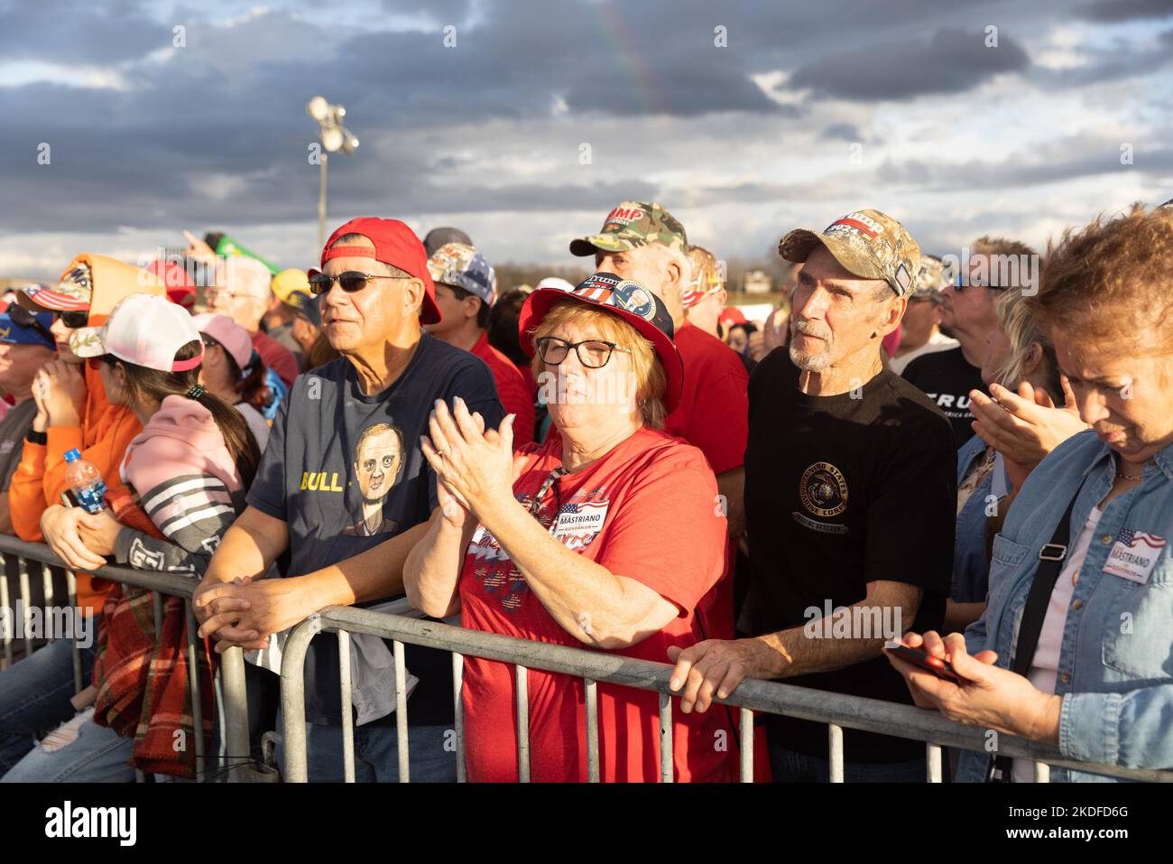 Visitors watch the speech of guest speaker Doug Mastriano, a candidate ...