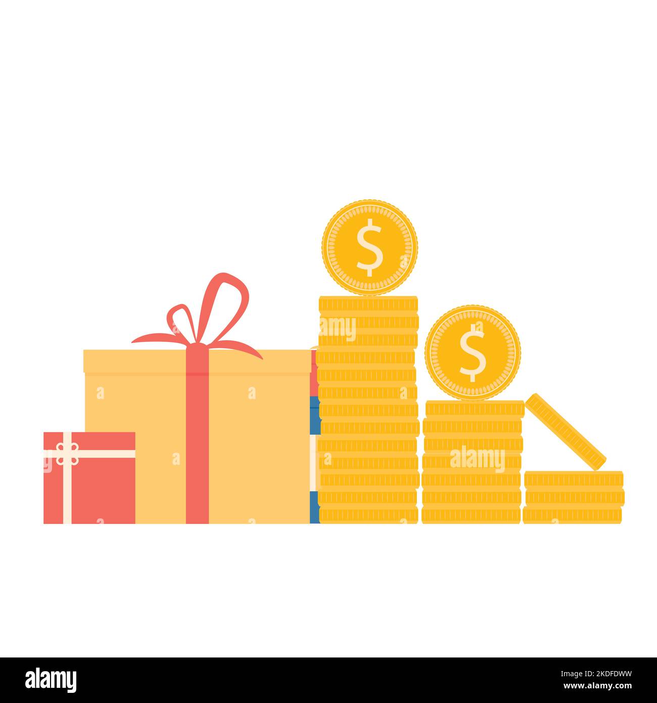 Money prize, pile of gifts and stack golden coins. Vector illustration ...