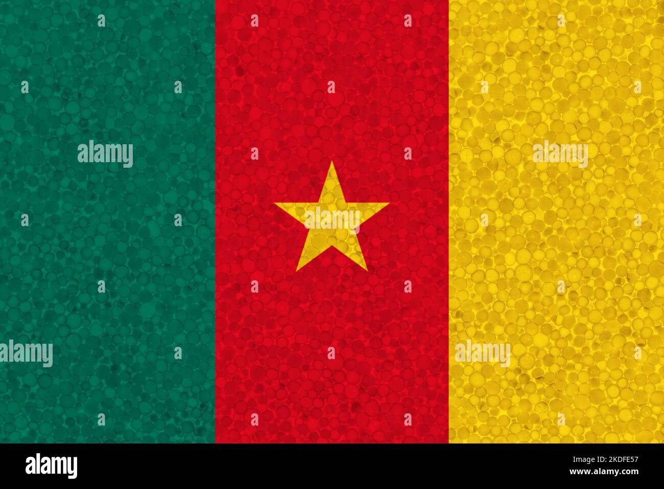 Flag of Cameroon on styrofoam texture. national flag painted on the ...