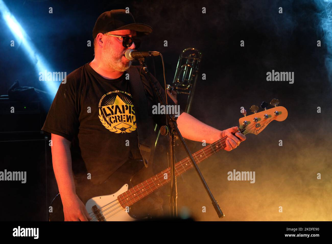 TBILISI, GEORGIA - OCTOBER 23, 2022: Vocalist, singer sings a song on ...