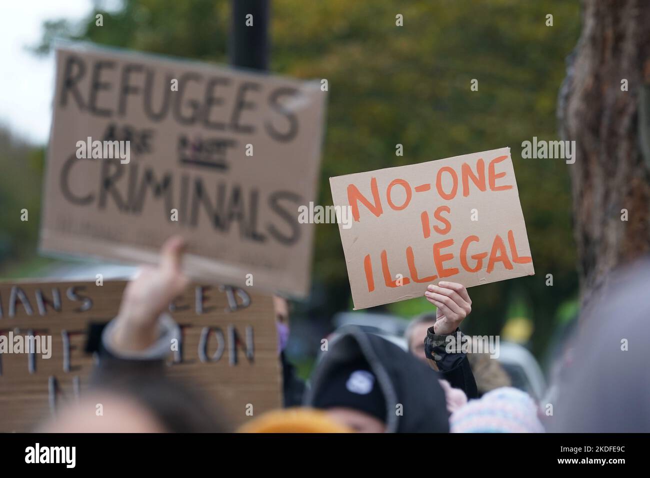 Protesters outside the Manston immigration short-term holding facility ...
