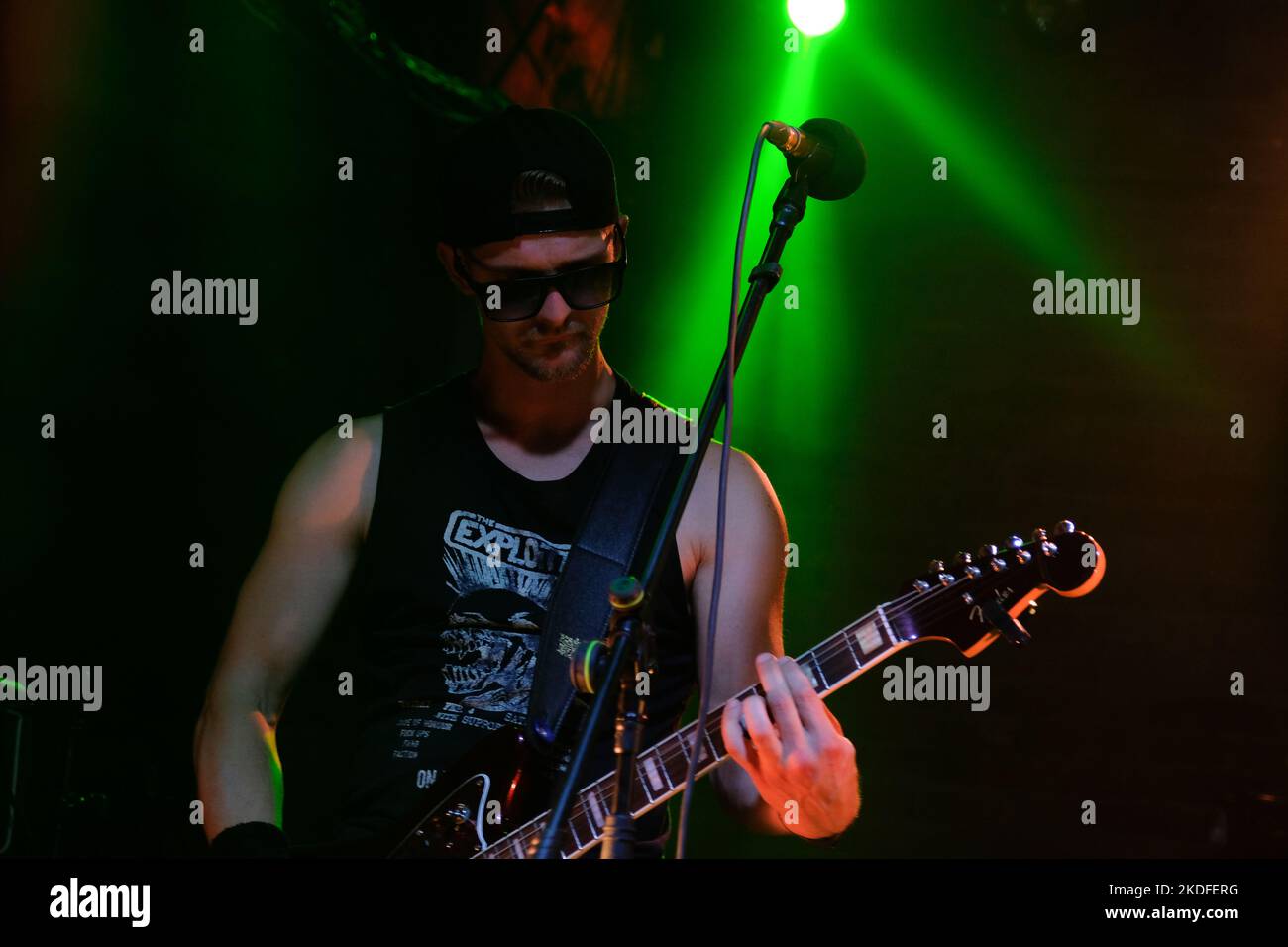 TBILISI, GEORGIA - OCTOBER 23, 2022: Vocalist, singer sings a song on ...