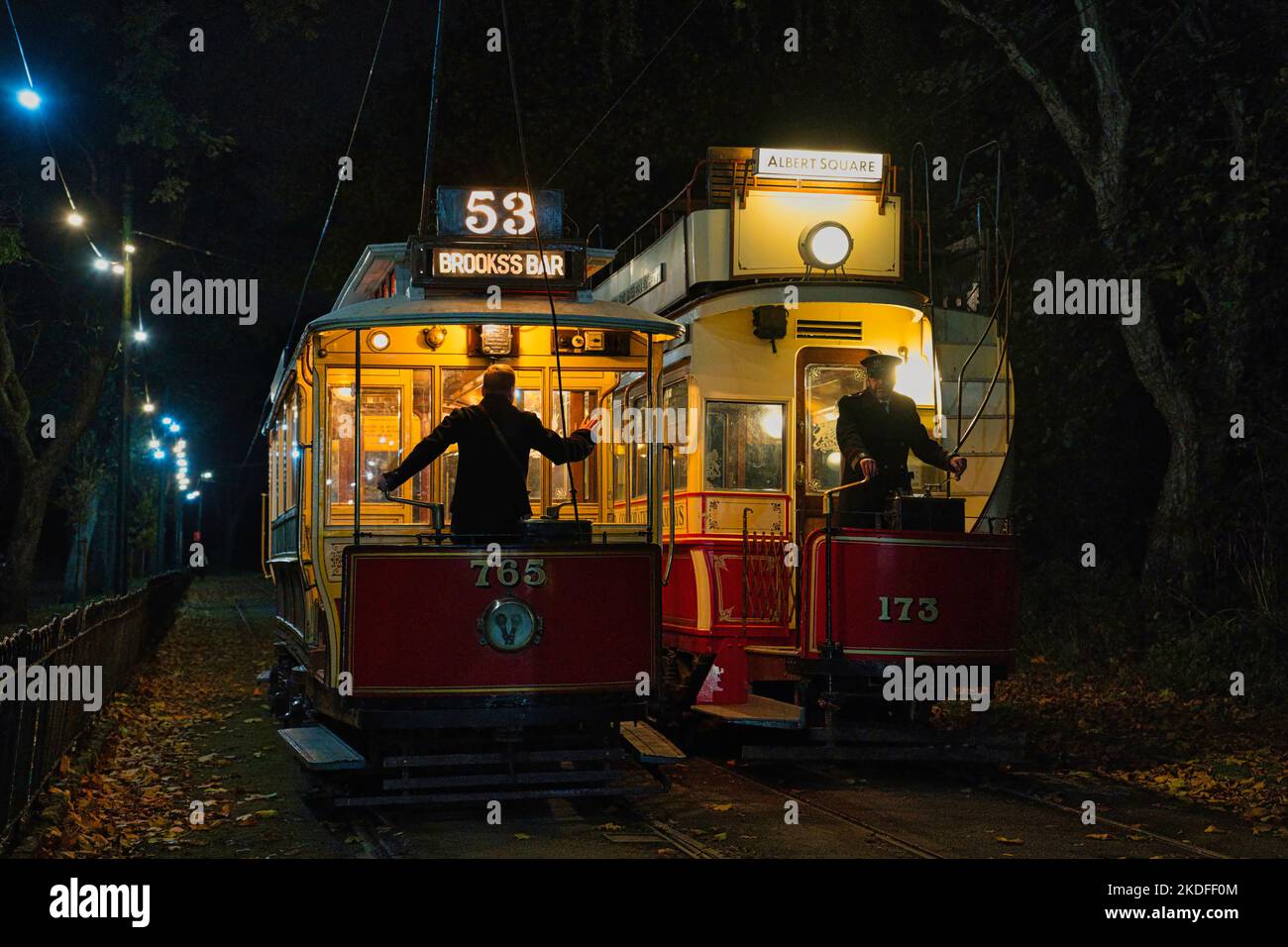 Passing trams at Heaton Park Tramway, Manchester Stock Photo - Alamy