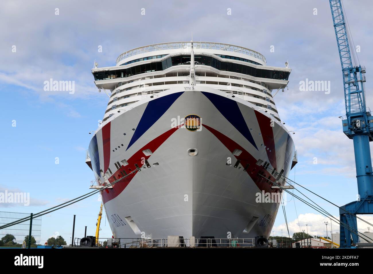 The new cruise ship Arvia is moored in front of the Meyer shipyard in ...