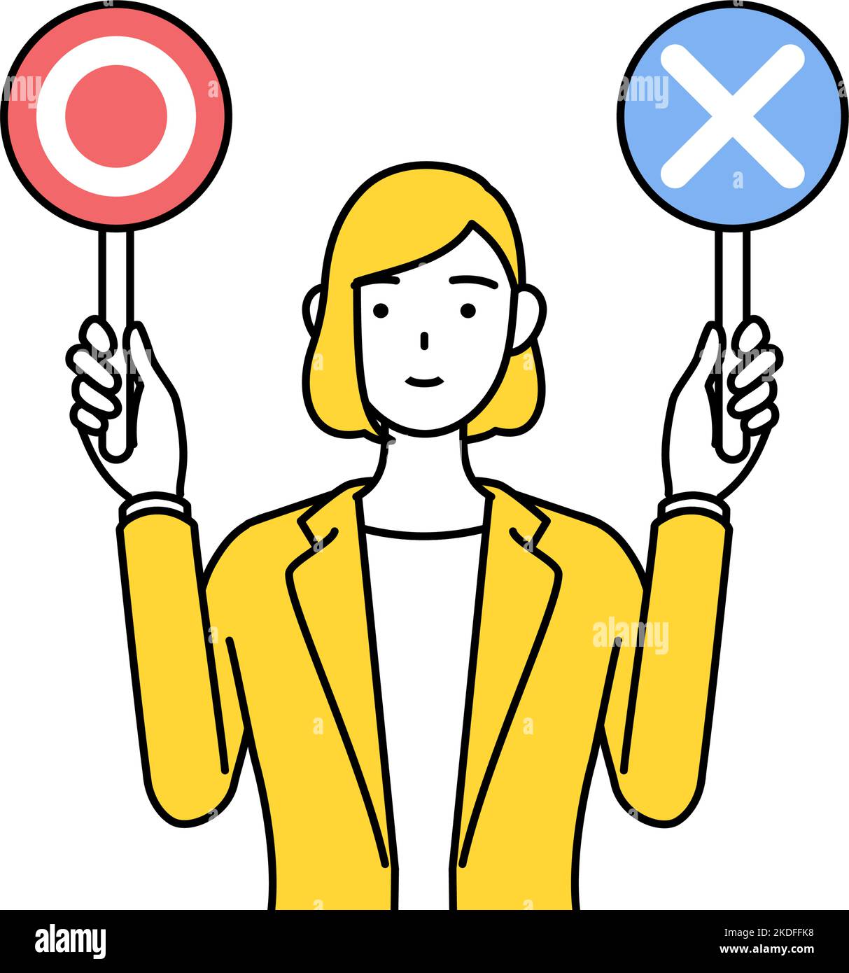 Simple line drawing illustration of a businesswoman in a suit holding a ...