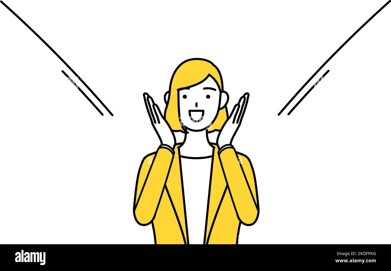 Simple line drawing illustration of a businesswoman in a suit calling ...