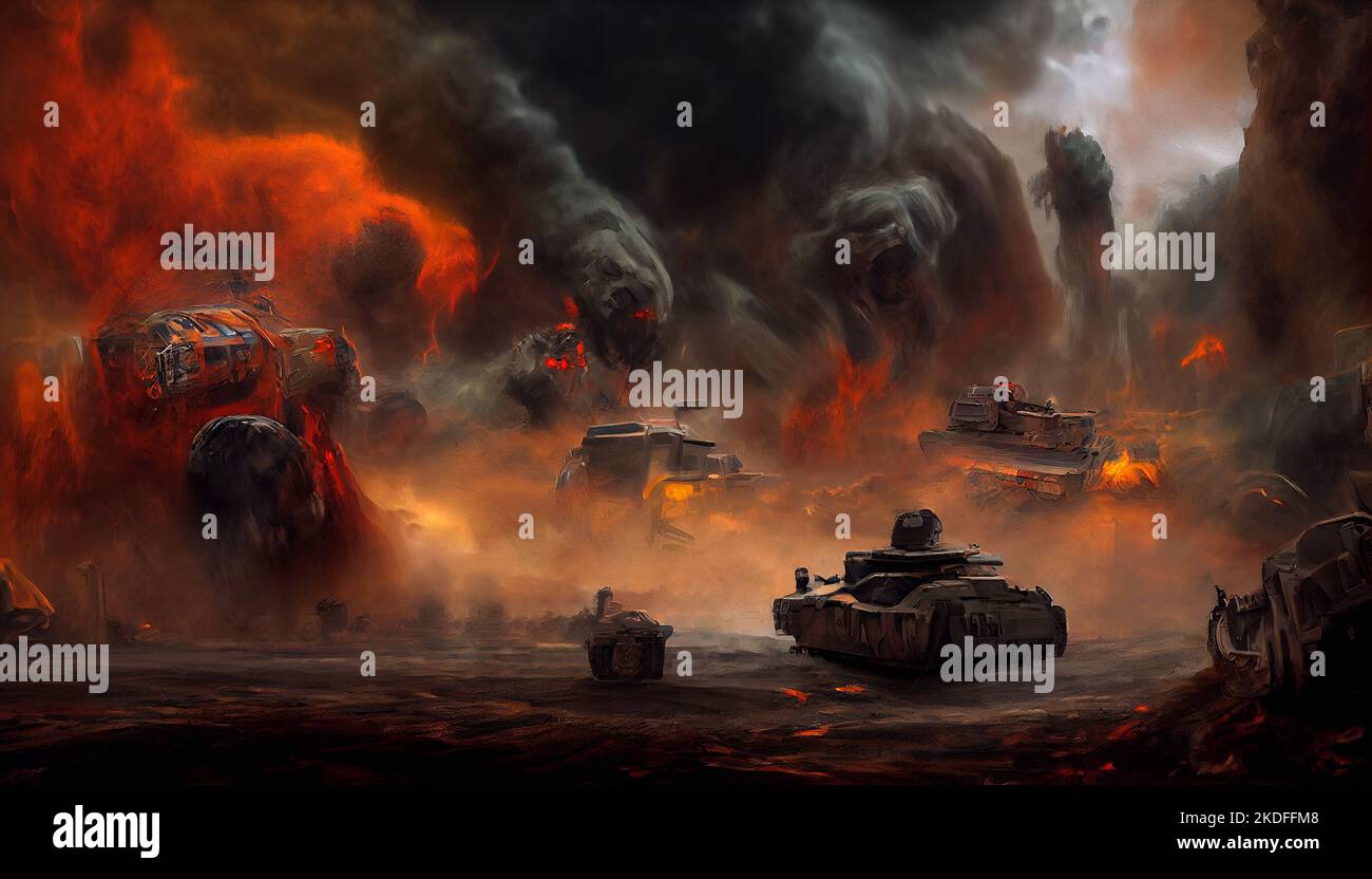 Smoke and Flame in the war zone Stock Photo - Alamy