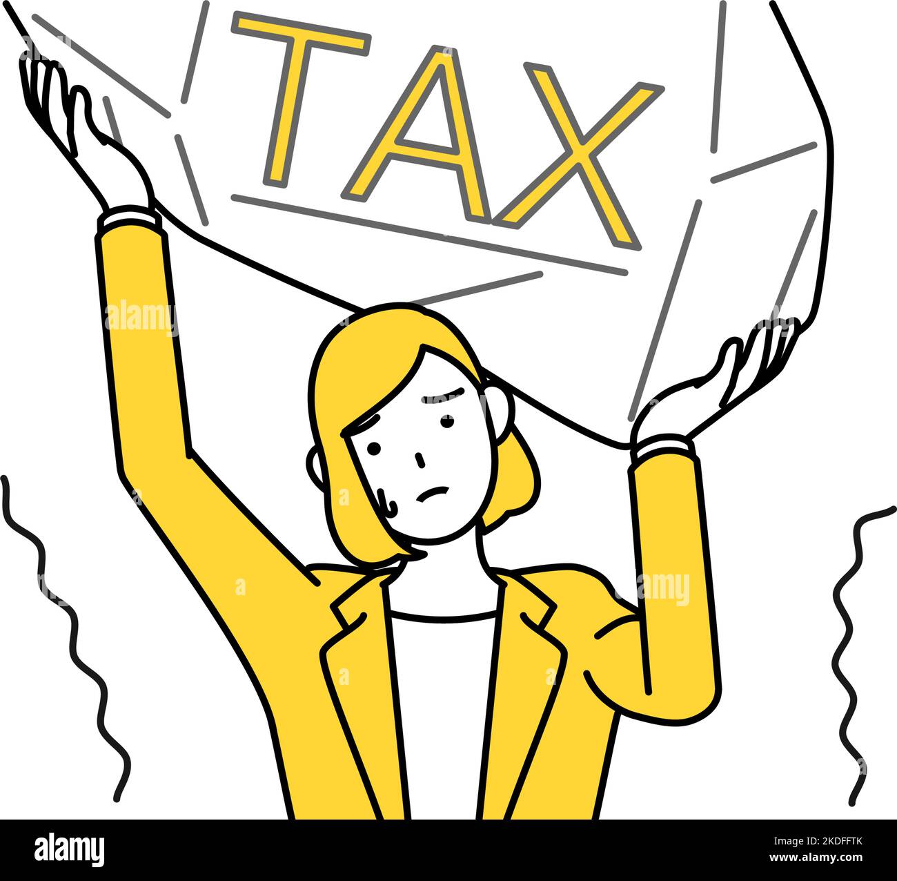 Simple line drawing illustration of a businesswoman in a suit suffering ...