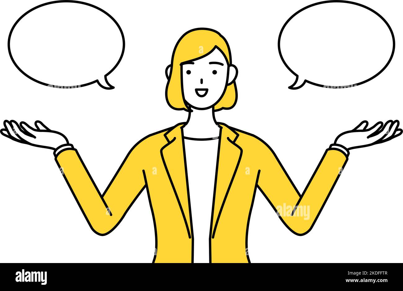 Simple line drawing illustration of a businesswoman in a suit with ...