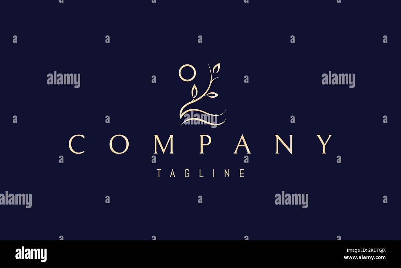 Vector golden logo on which an abstract image of a tree sprout with ...