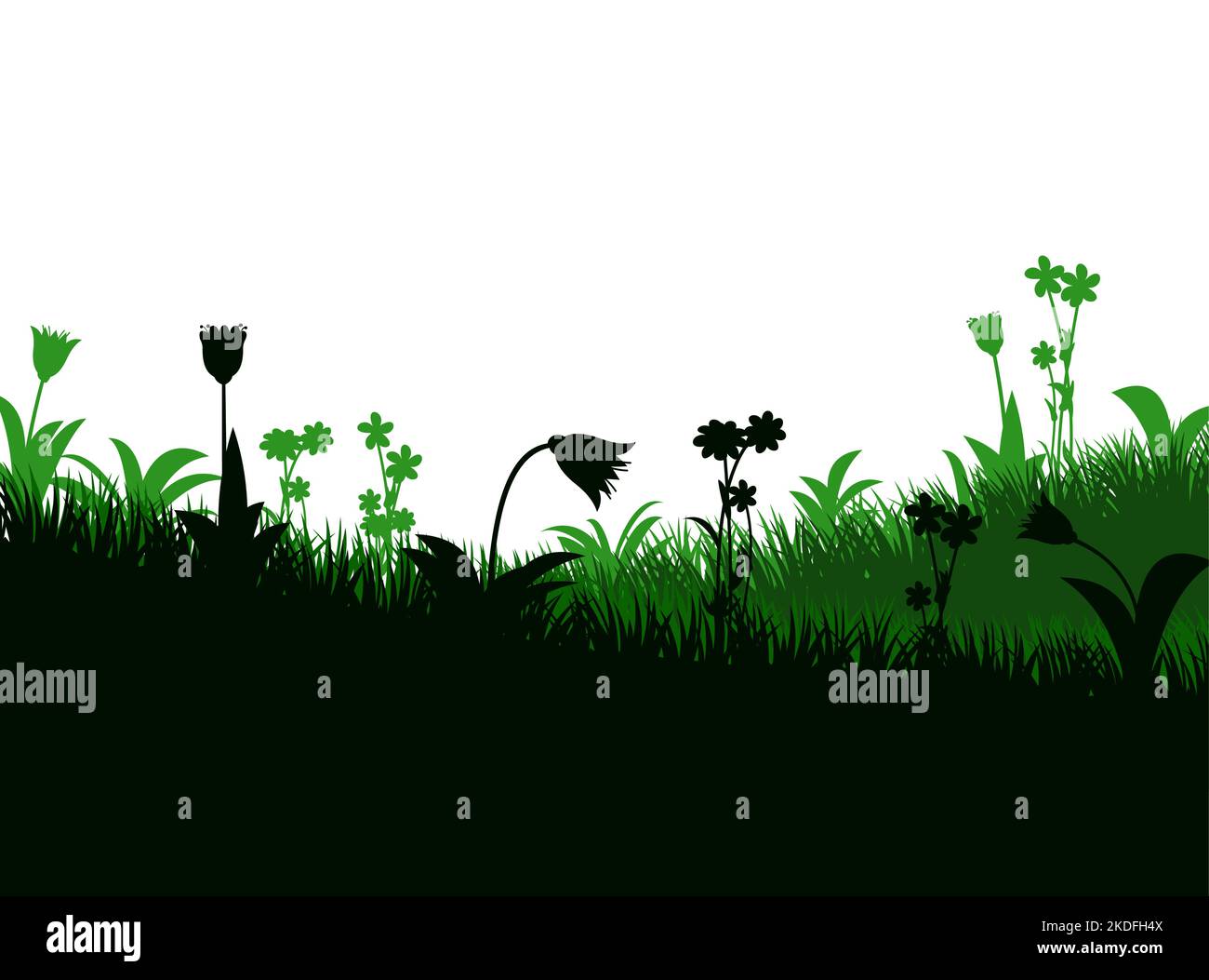 Blooming summer meadow. Dense grass and wildflowers. Rural landscape ...