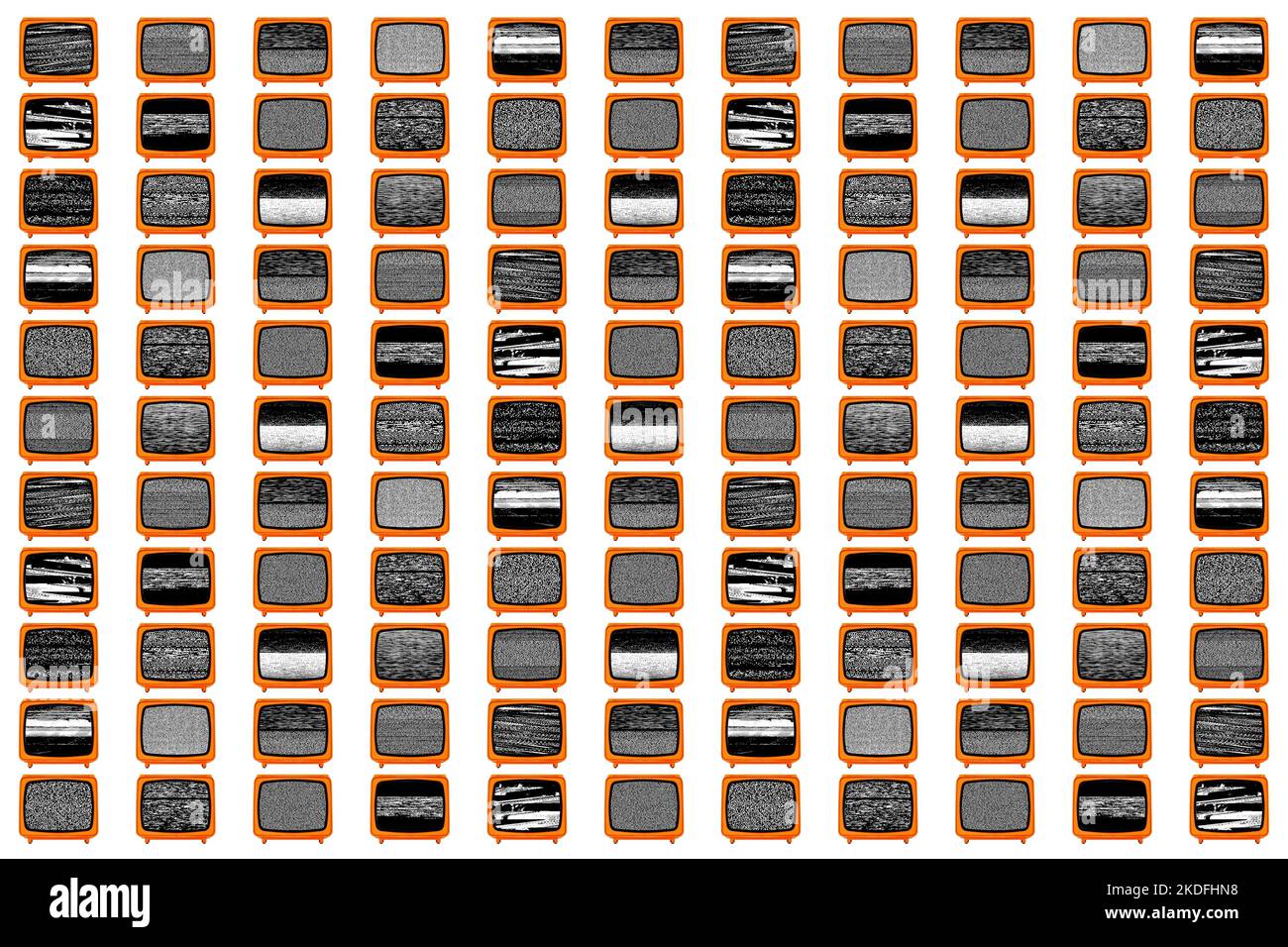 Retro old Space Age Orange TV with different Static Noise Glitch Effect ...