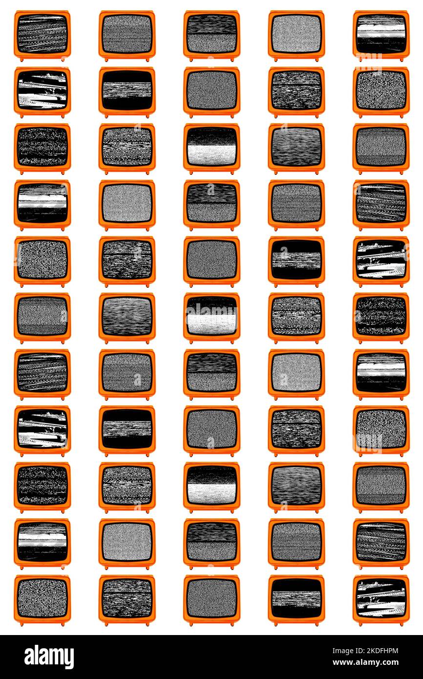 Retro old Space Age Orange TV with different Static Noise Glitch Effect ...