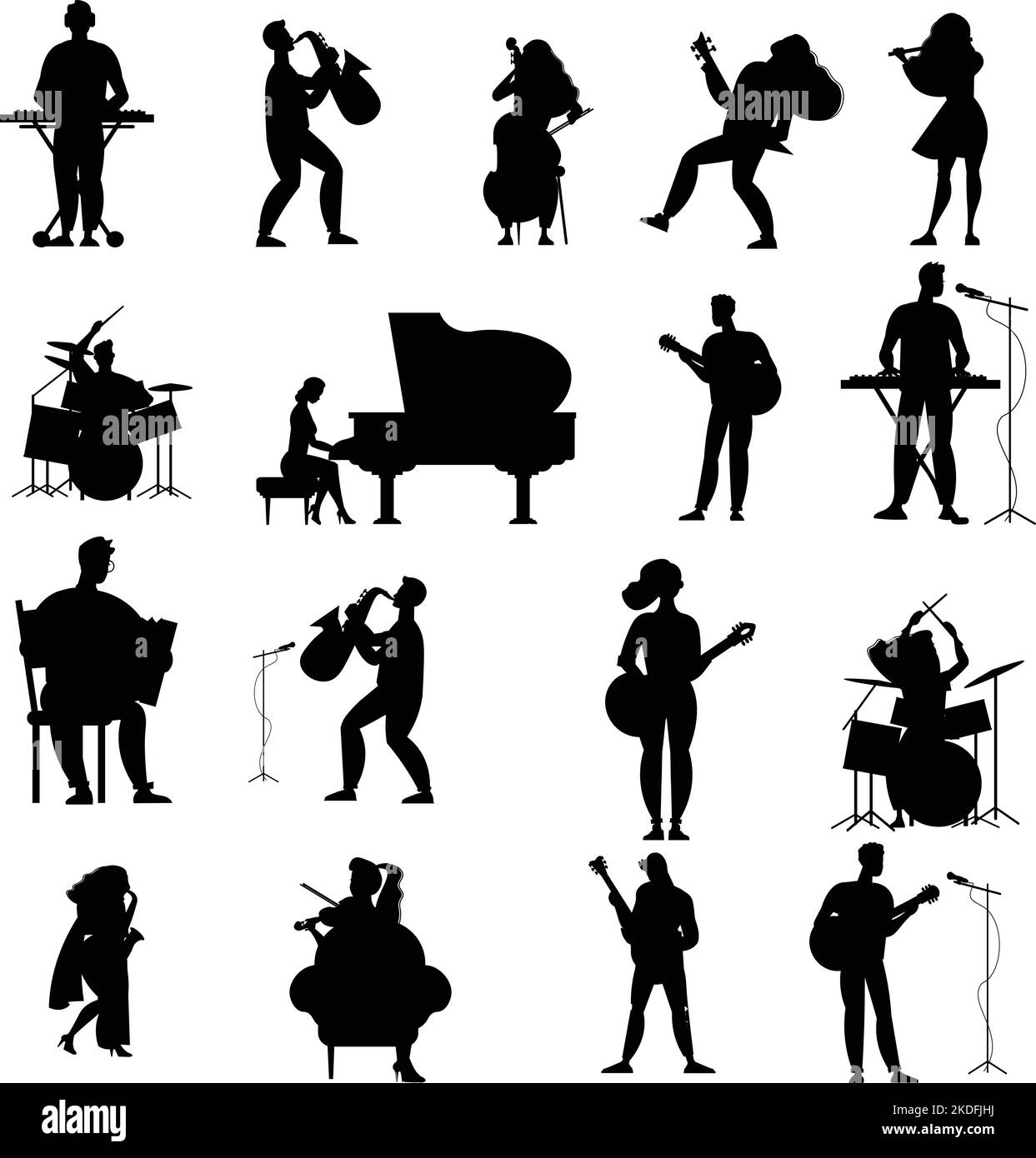The black sticker pack of musicians playing different instruments on a ...