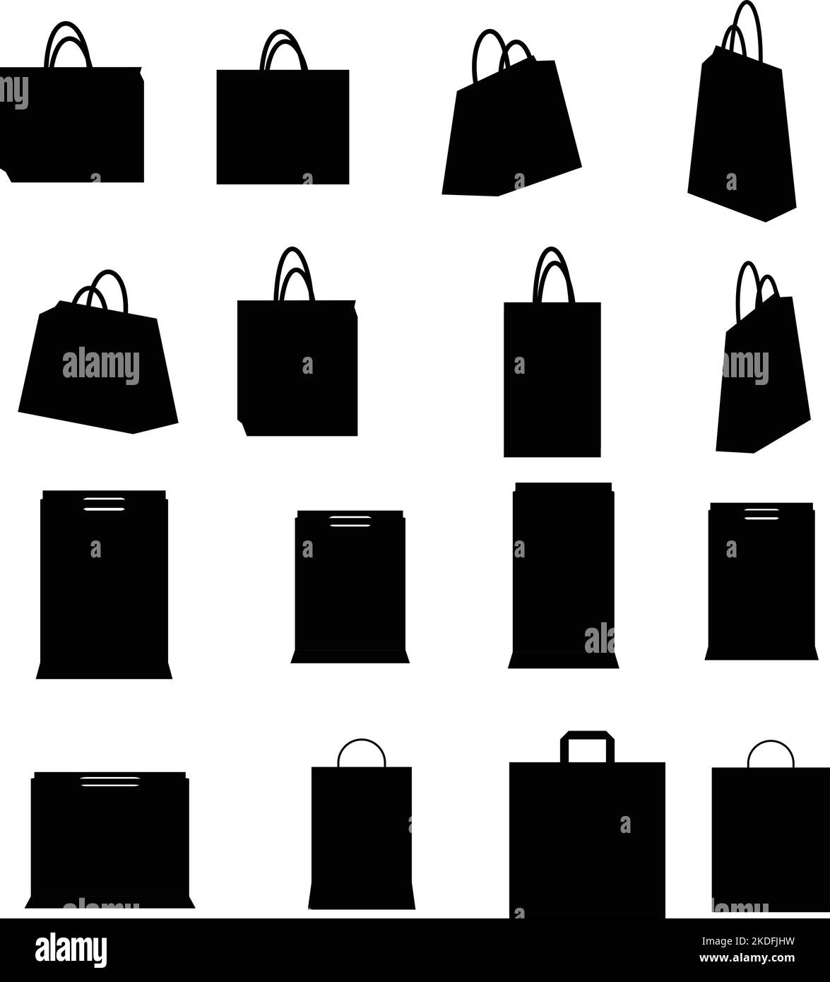 The black sticker pack of shopping bag icons on a white surface Stock ...