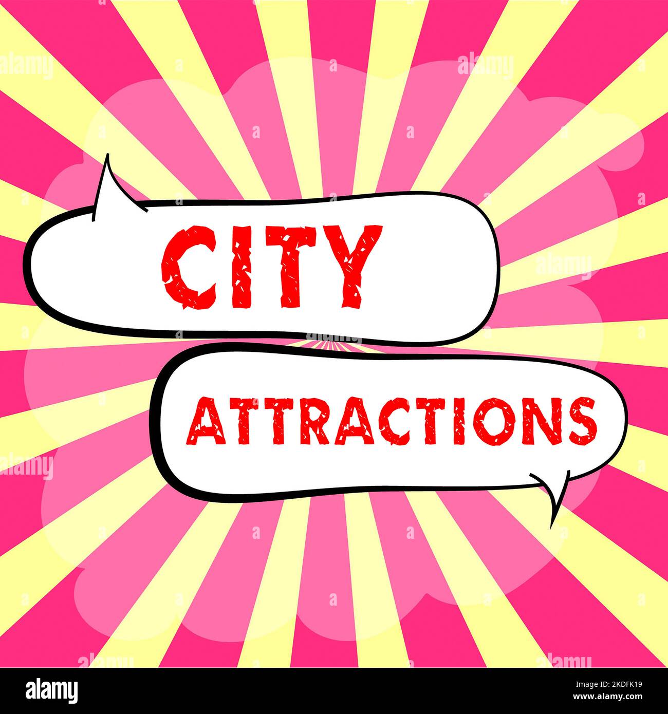 Text sign showing City Attractions, Word for on demand availability of ...
