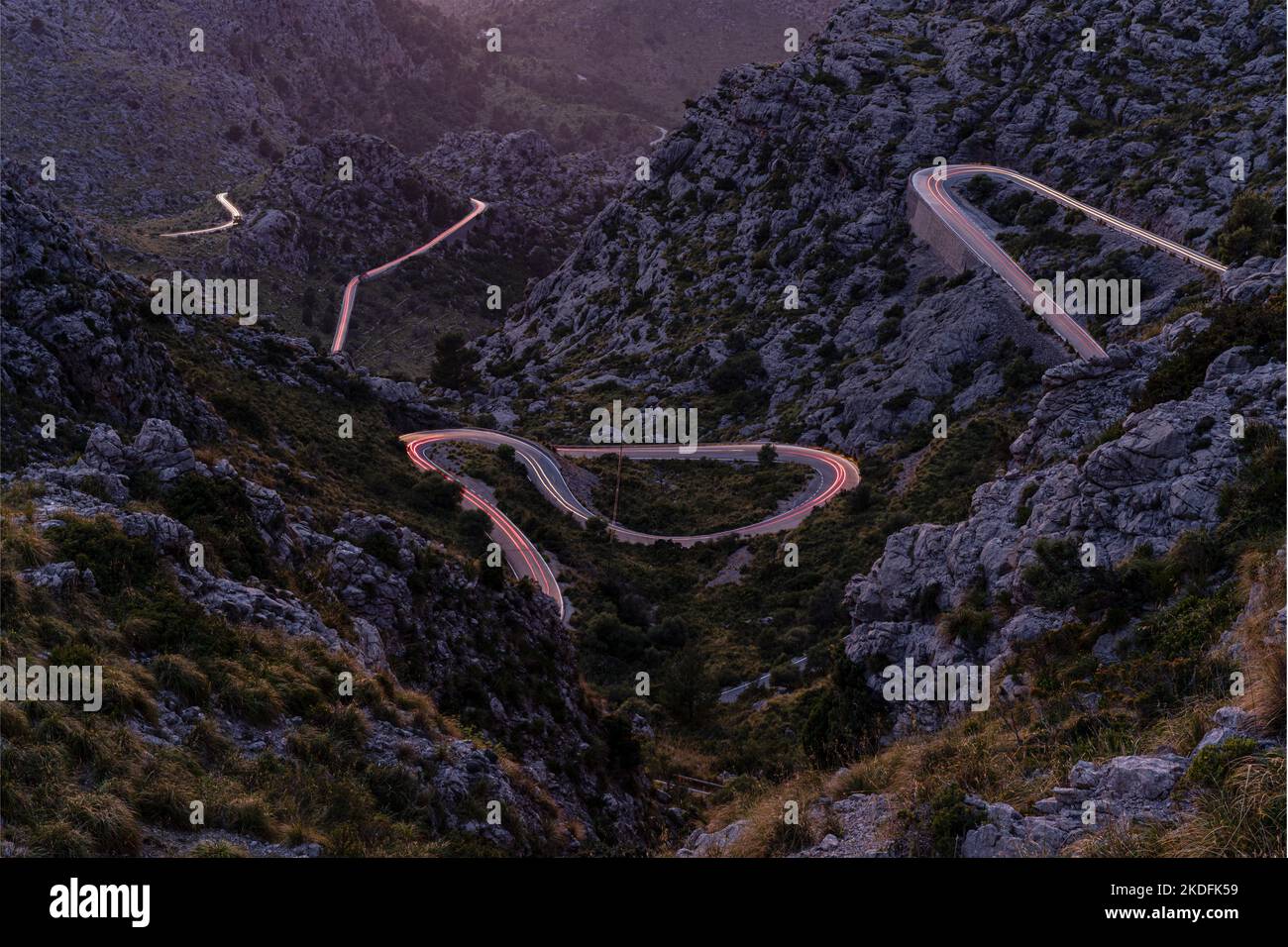 An aerial shot of the Sa Calobra snake road on the island of Mallorca ...