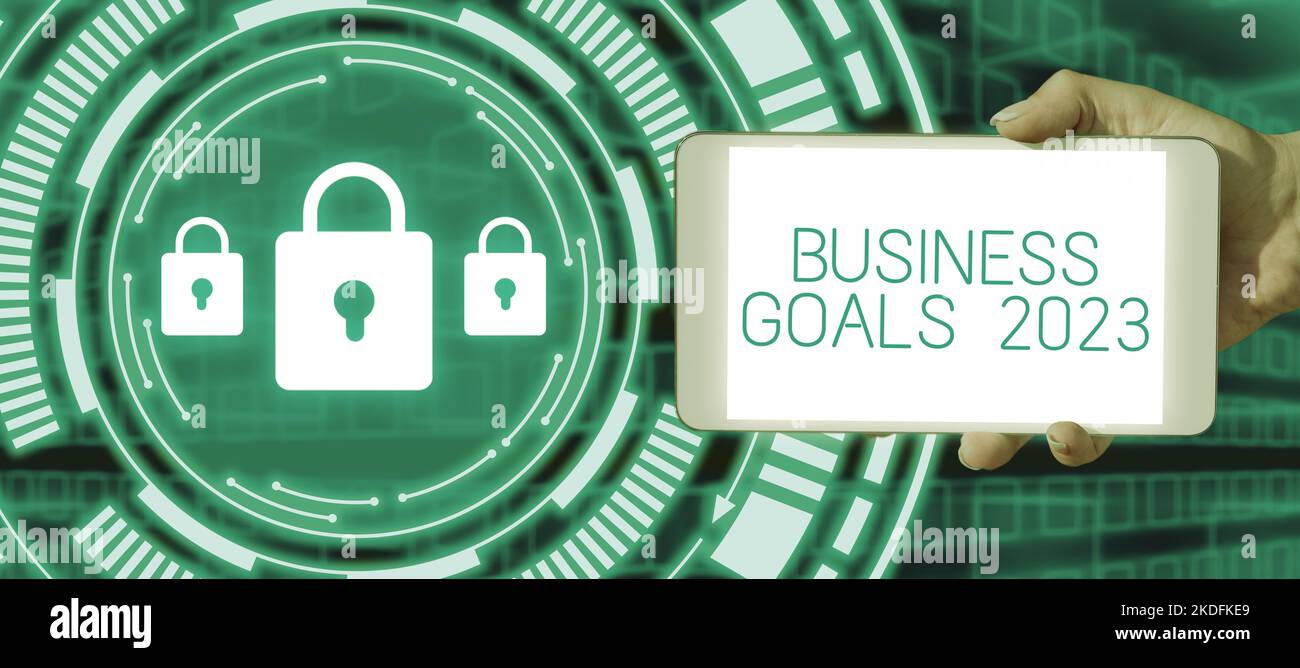 Sign displaying Business Goals 2023, Business idea Setting Higher ...