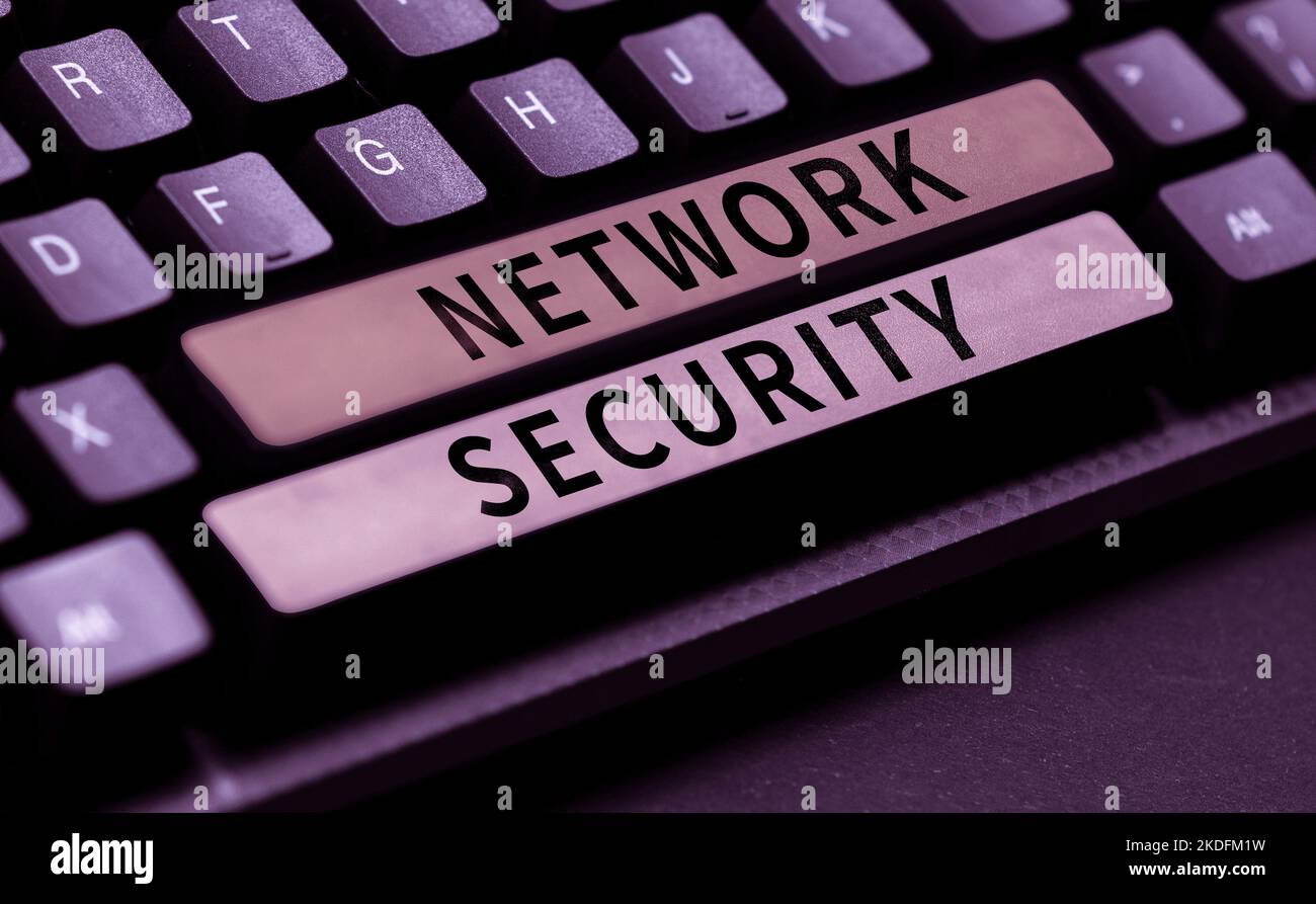 Hand writing sign Network Security, Word Written on practice of securing a computer web from ...