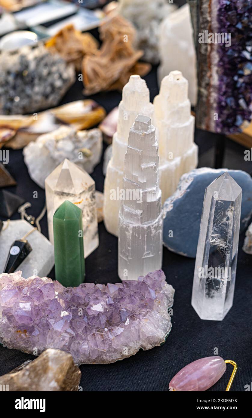 market stall of esoteric lucky stones Stock Photo - Alamy