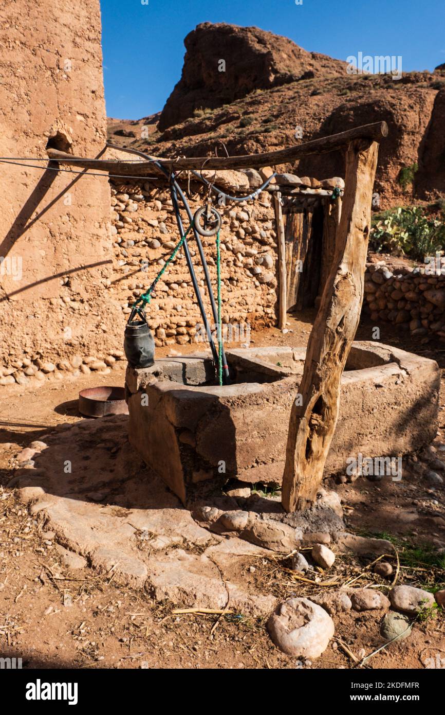 Hand drawn well in a Berber village in the Atlas mountains of Morocco ...
