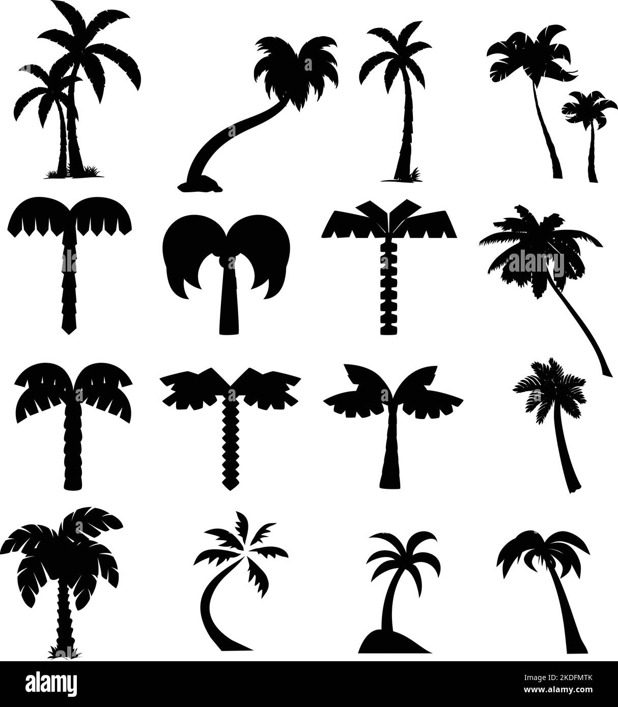 The black sticker pack of palm tree silhouettes on a white surface ...