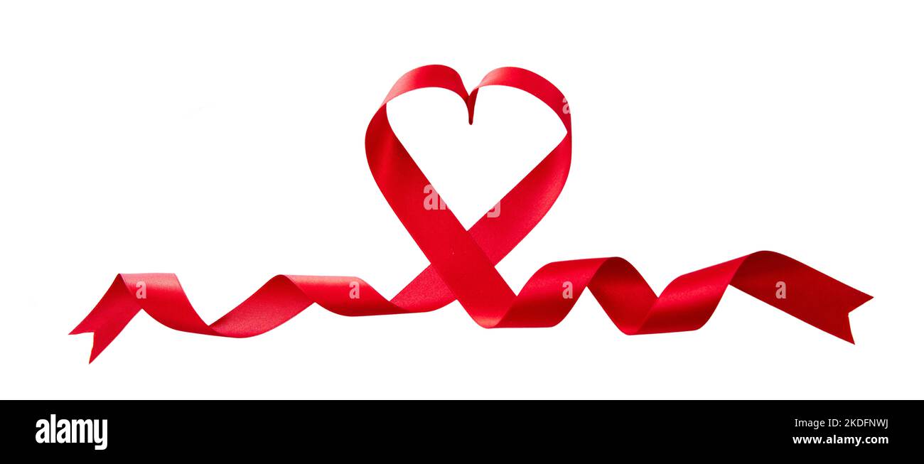 Red Ribbon Heart shape isolated on white background. Happy Valentines ...