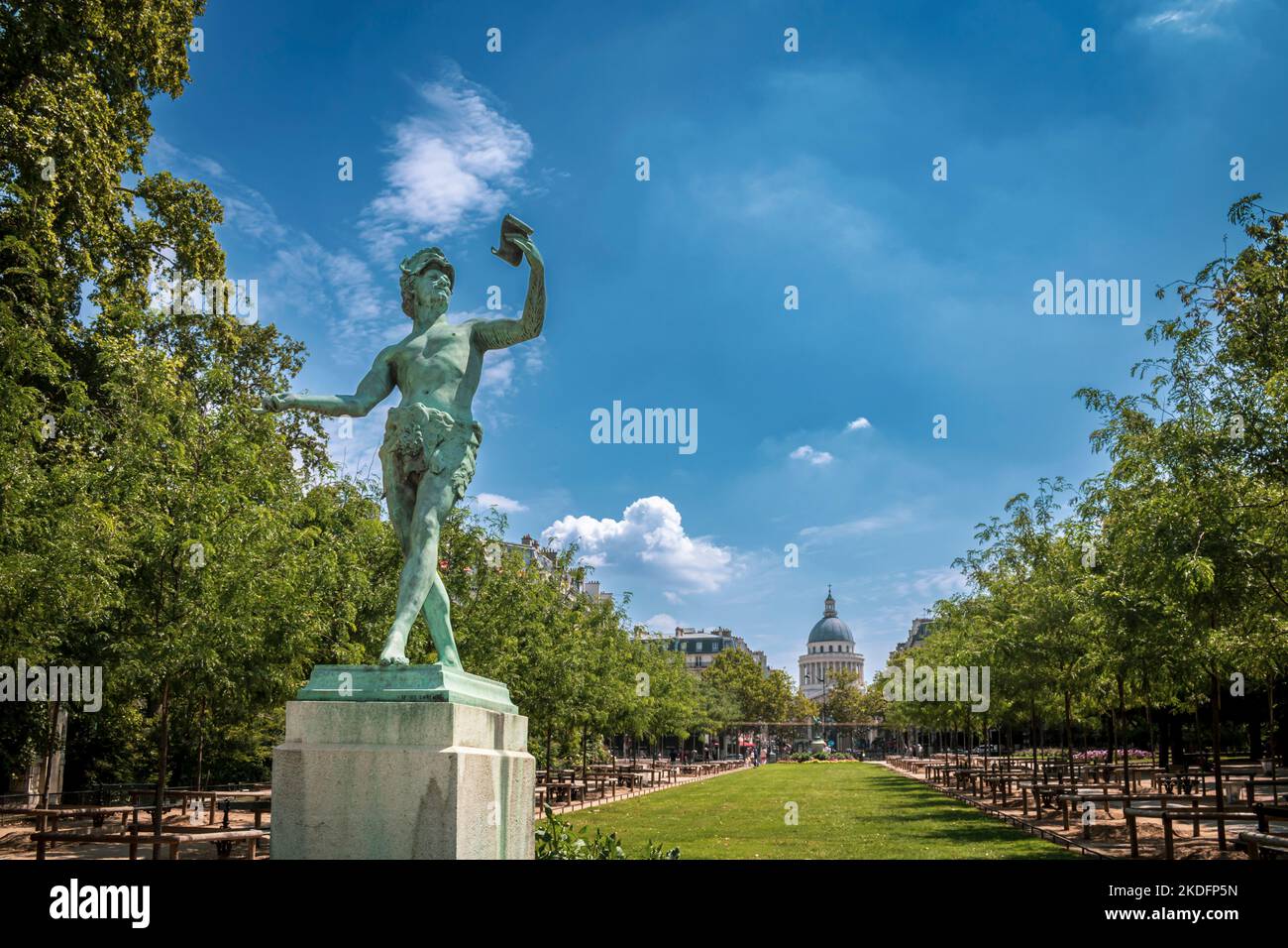 Statue of Lacteur Grec in the Luxembourg park in Paris, France with the ...