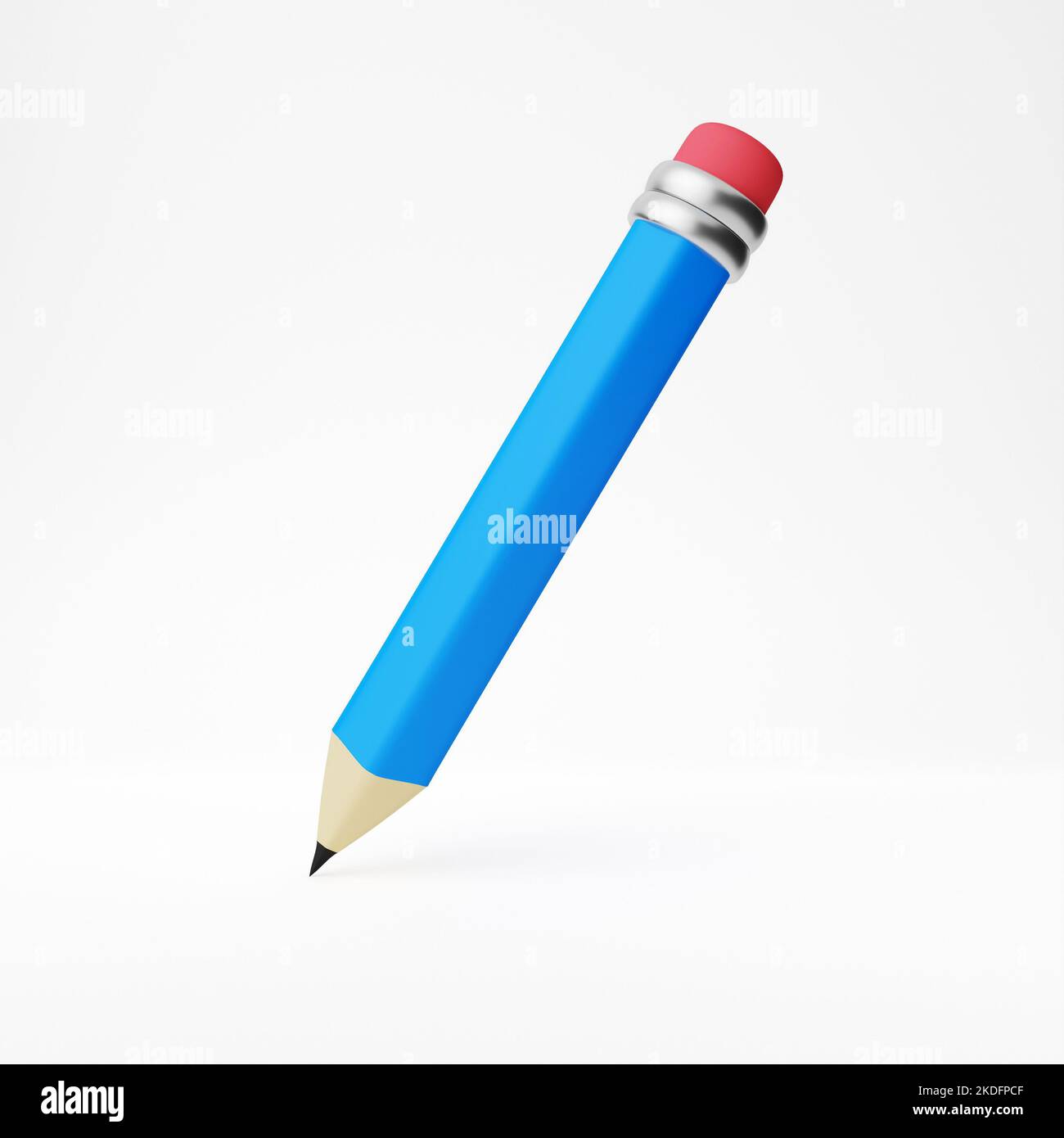 Blue wooden graphite pencil tip touching the white background ...