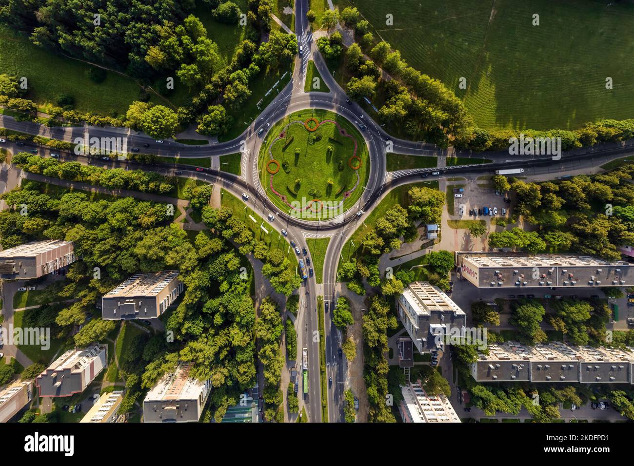aerial view of road interchange or highway intersection. Junction ...
