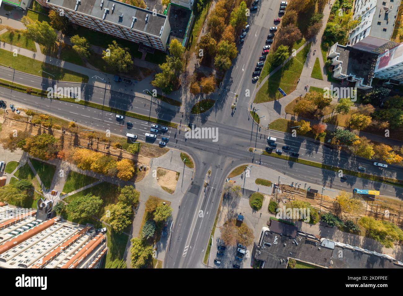 aerial view of road interchange or highway intersection. Junction ...