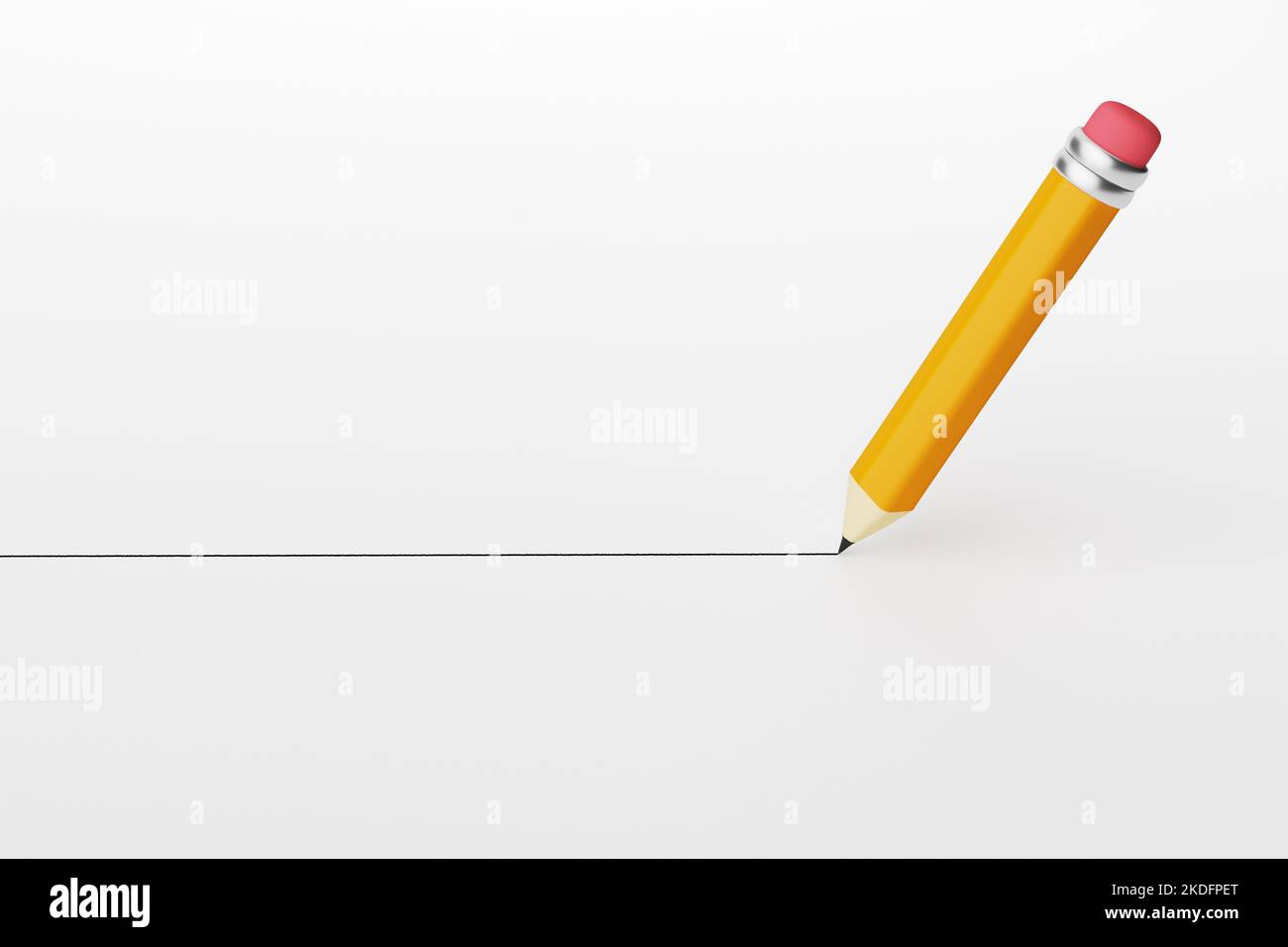 Pencil draws a straight line on white background. Stability, routine ...