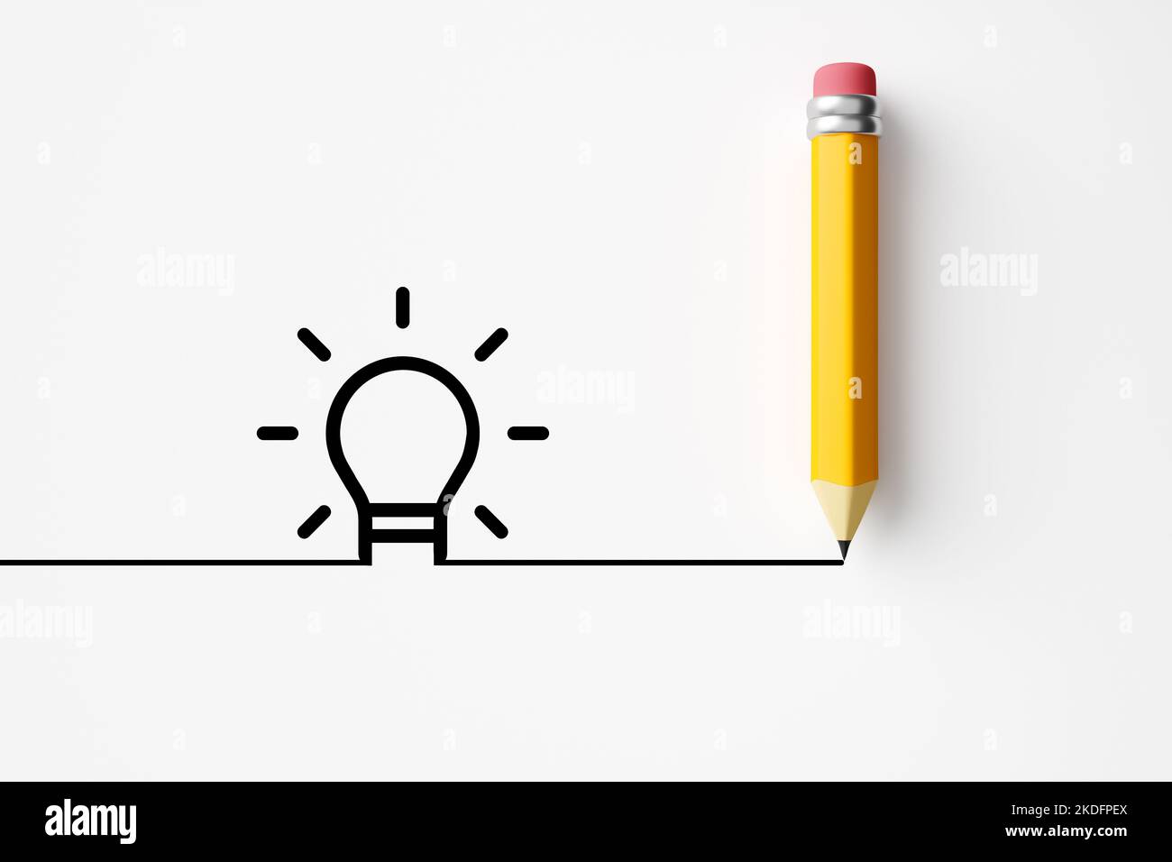 Pencil drawing a straight line with idea light bulb icon. Creativity, inspiration, idea ...