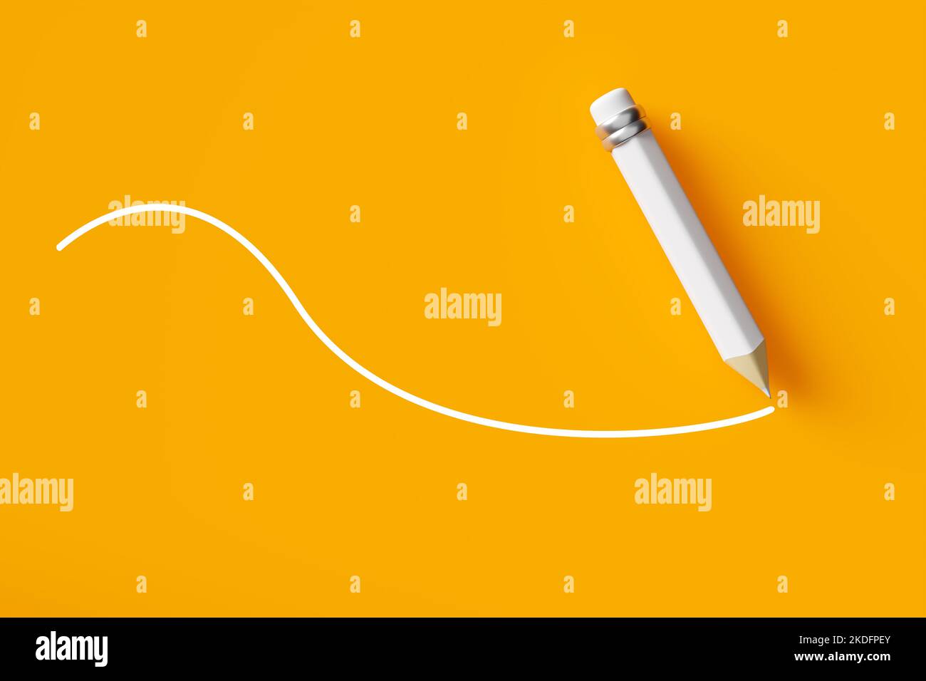 White pencil draws a curved line on yellow background. Creative ...