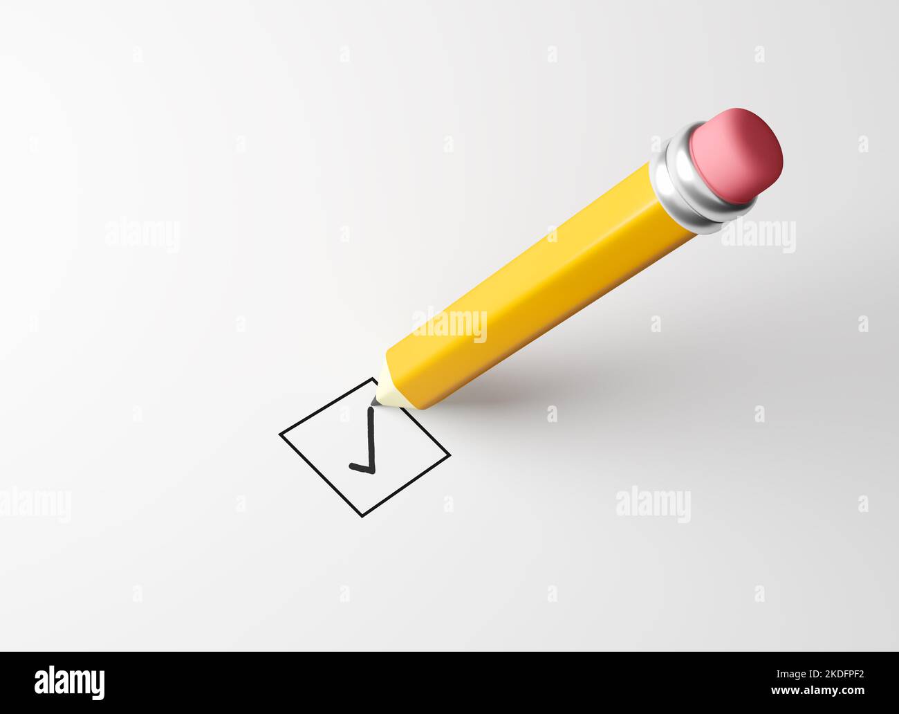 Pencil draws a checkmark or tick in a checkbox on white background ...