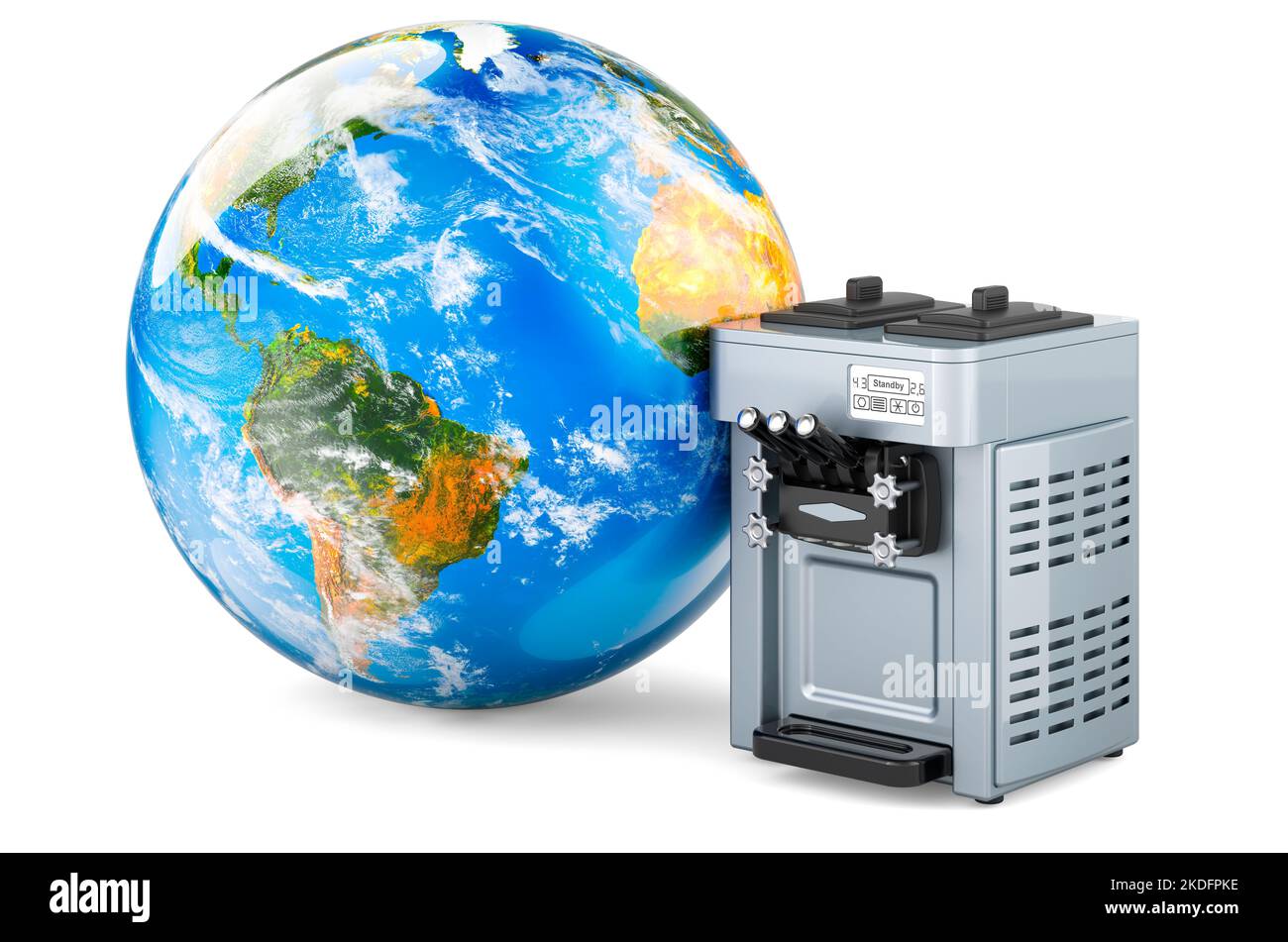 Commercial ice cream machine with Earth Globe, 3D rendering isolated on white background Stock ...